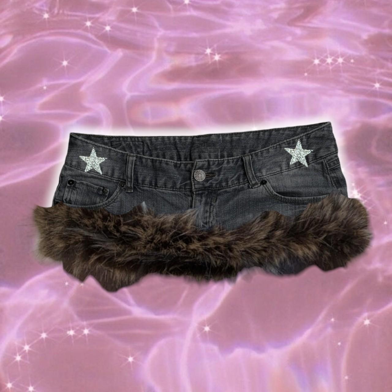 Gyaru Apocalyptic Rave Micro Fur Trim Black Skirt, Features Star ...