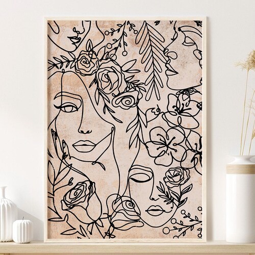 Abstract Face Line Art Print Woman Face Line Drawing Boho - Etsy