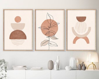 Boho Art Set of 3, Printable Wall Art, Abstract Gallery Wall Set, Neutral Geometric Print, Boho ...
