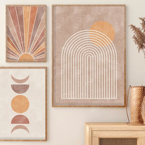 Boho Art Set of 3 Prints Boho Wall Art Abstract Landscape | Etsy