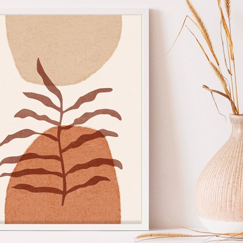 Abstract Boho Leaf Sun Geometric Printable Wall Art Neutral - Etsy