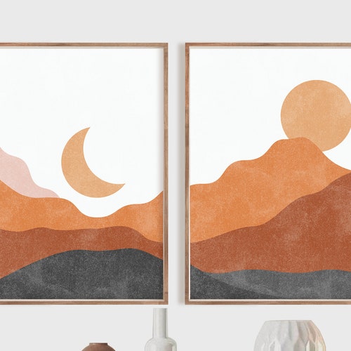 Sun and Moon Wall Art Abstract Landscape Boho Sun and Moon - Etsy