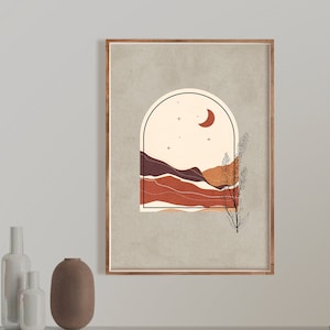 Boho Moon Print, Mid Century Modern Art, Moon Phase, Home Decor Prints ...