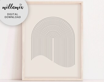 Mid Century Modern Rainbow Printable Wall Art Digital Print | Etsy