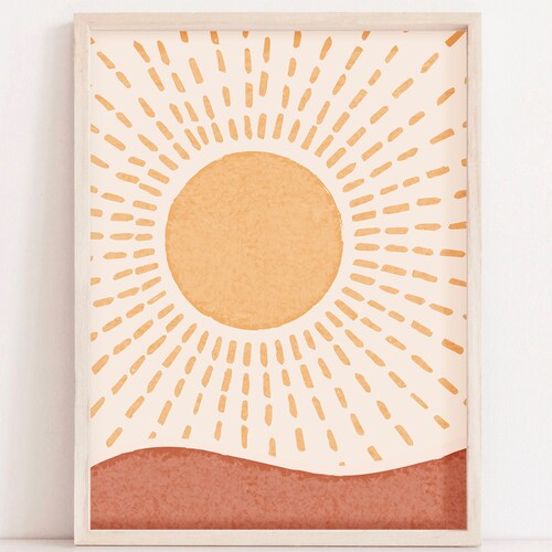Abstract Boho Leaf Sun Geometric Printable Wall Art Neutral - Etsy