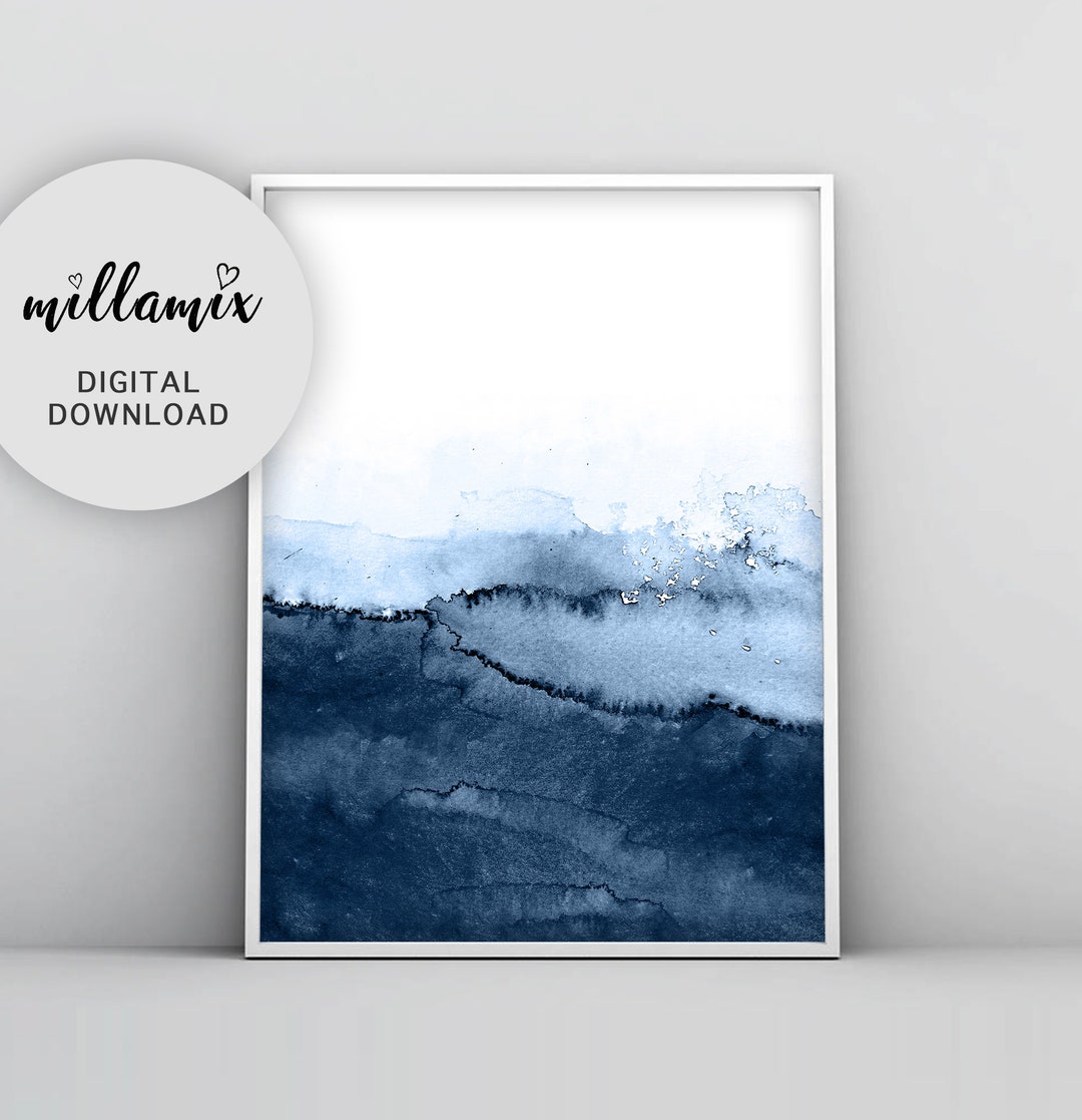 Watercolor Print, Indigo Wall Art, Watercolour Printable, Abstract ...