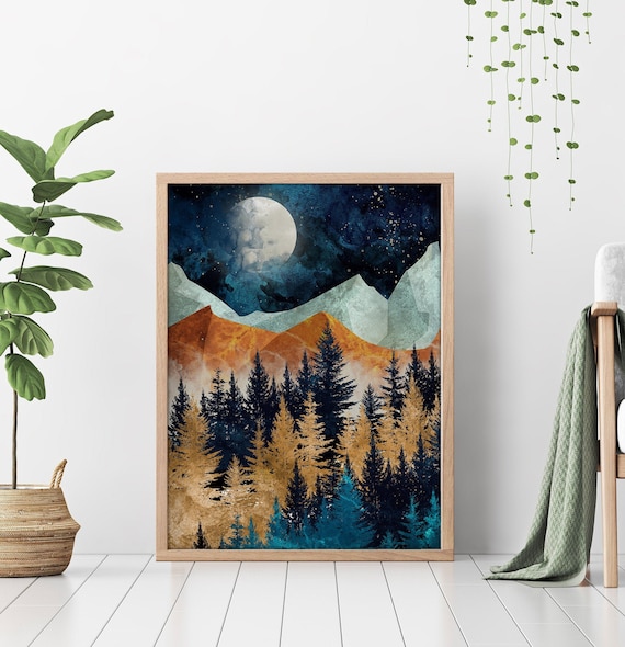 Abstract Night-time Landscape Art Mountains Wall Art Hills | Etsy