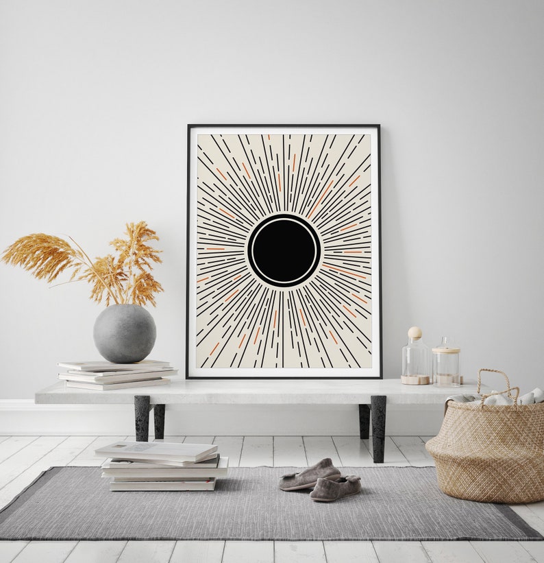 Sun Rise Art Boho Sun Wall Art Black Sun Print Minimalist | Etsy