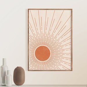 Sun and Moon Phases Art Print Boho Decor Set of 3, Neutral Colors Wall ...