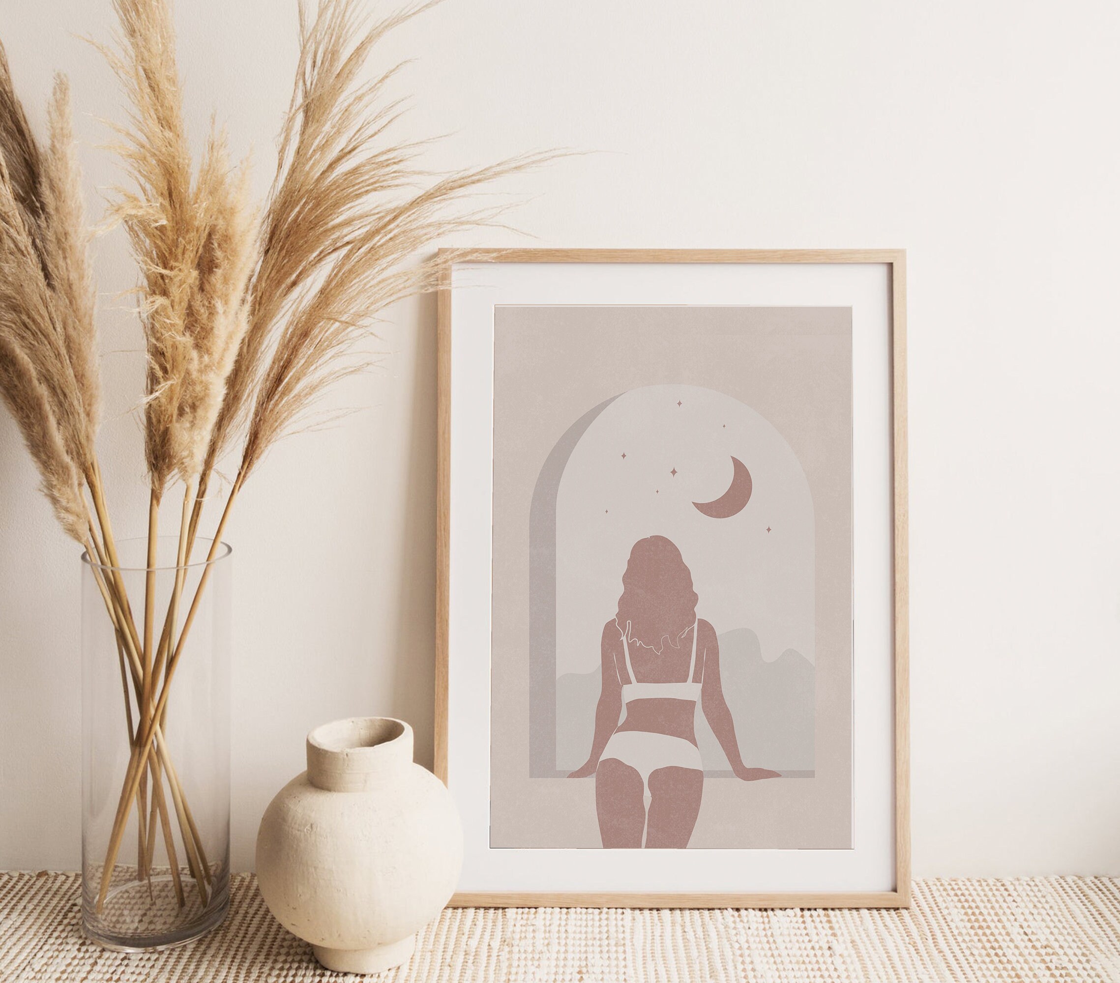 Boho Woman Moon Art Print Female Art Print Boho Poster - Etsy