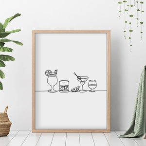 Wine Gallery Wall Art, Fine Line Bar Drinks Print, Kitchen Decor ...