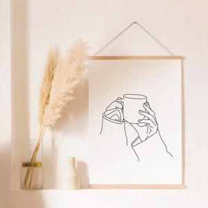 Coffee Hands Art Print, Line Abstract Coffee Art Print, Line Art ...