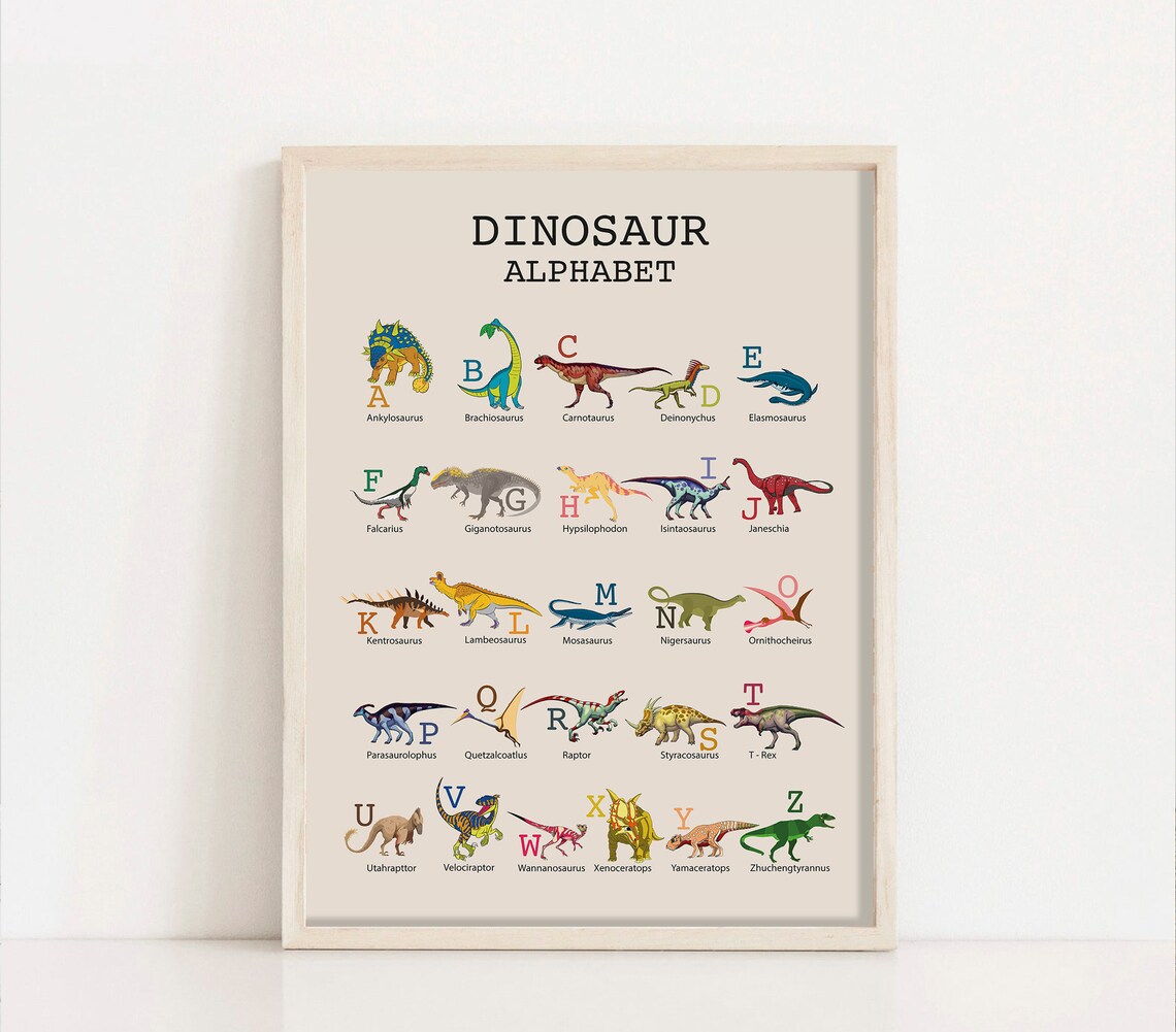 Dinosaur Alphabet Print Nursery Wall Art Alphabet Poster | Etsy