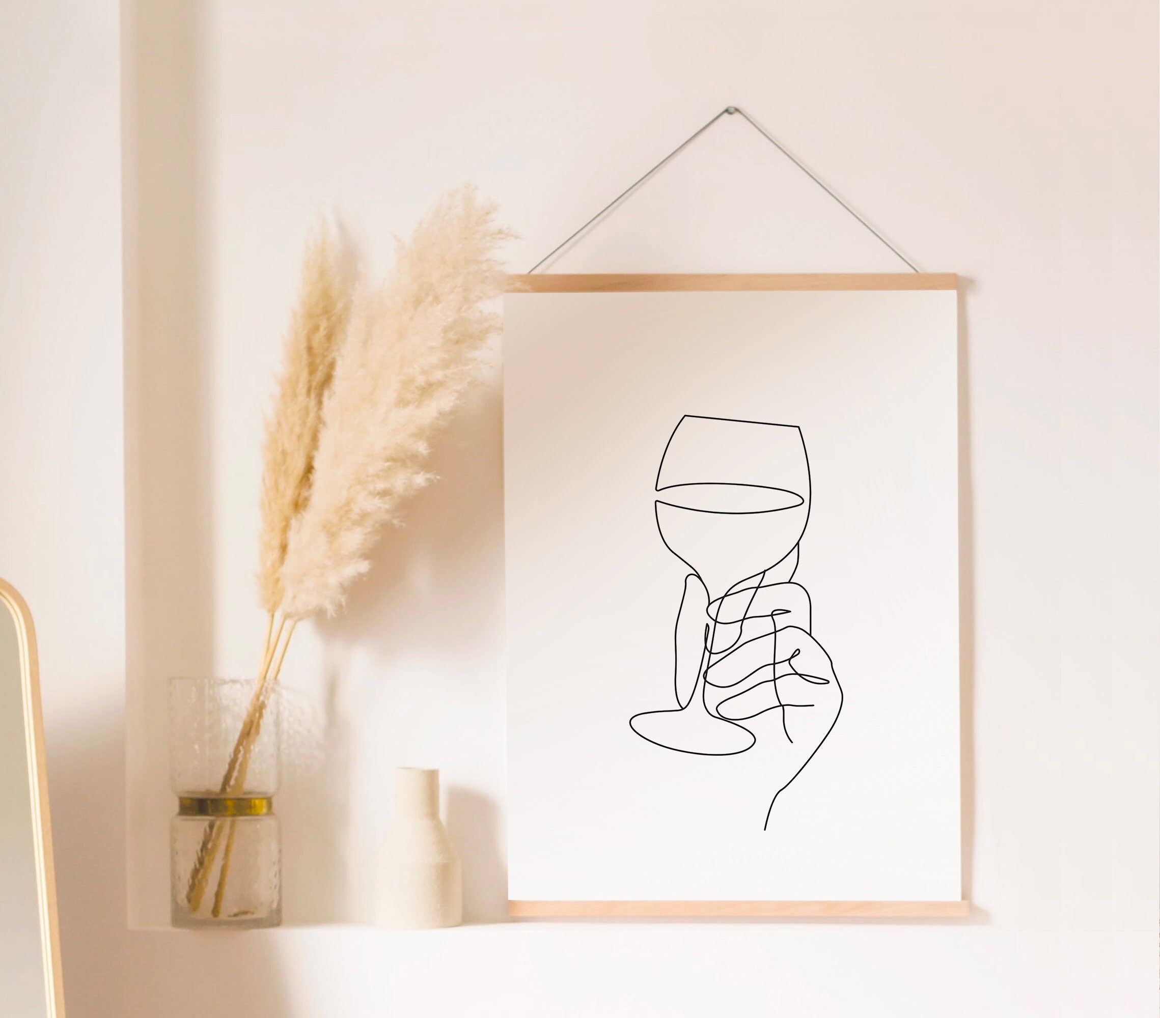 Wine Print Fine Line Drinks Cheers Bar Cart Prints Kitchen | Etsy