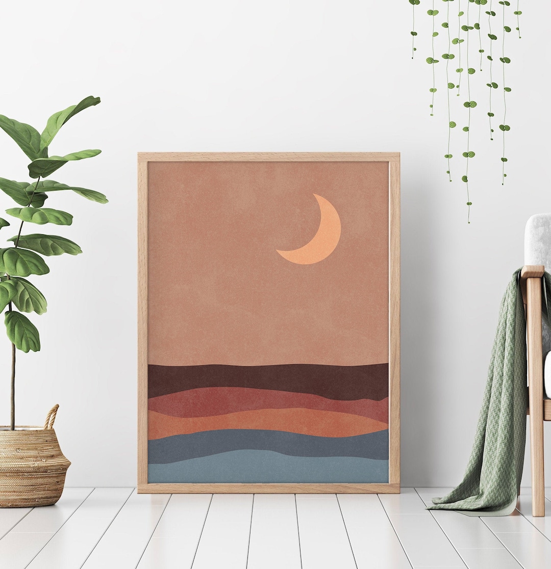 Abstract Moon Wall Art, Night Sky Poster, Printable Celestial Art, Boho ...