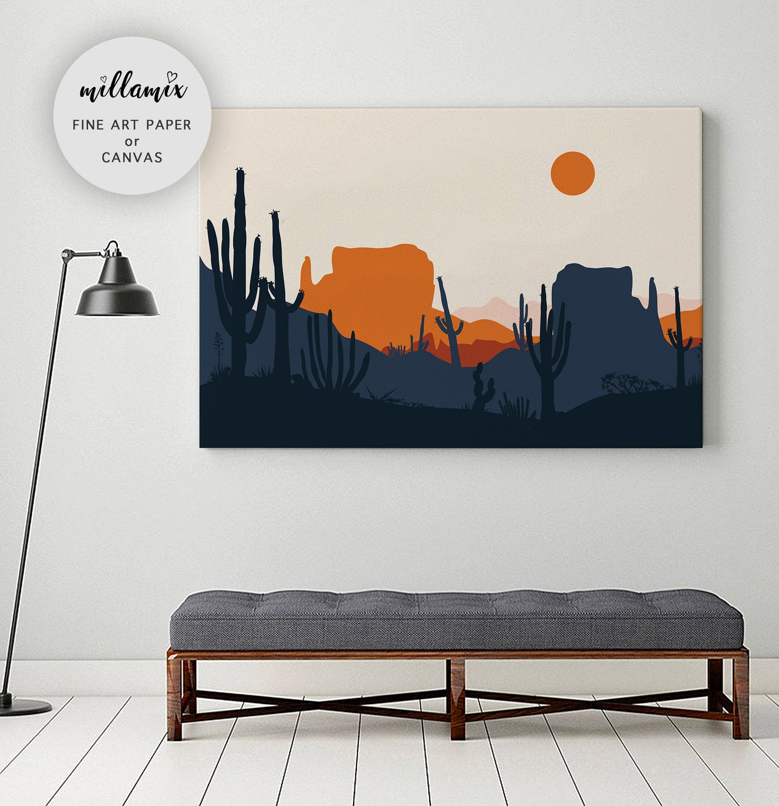 Southwestern Desert Wall Art Cactus Abstract Mid Century | Etsy