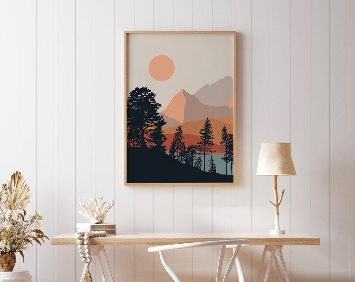 2 Piece Art Prints Abstract Poster Set Bedroom Wall Art Mid - Etsy