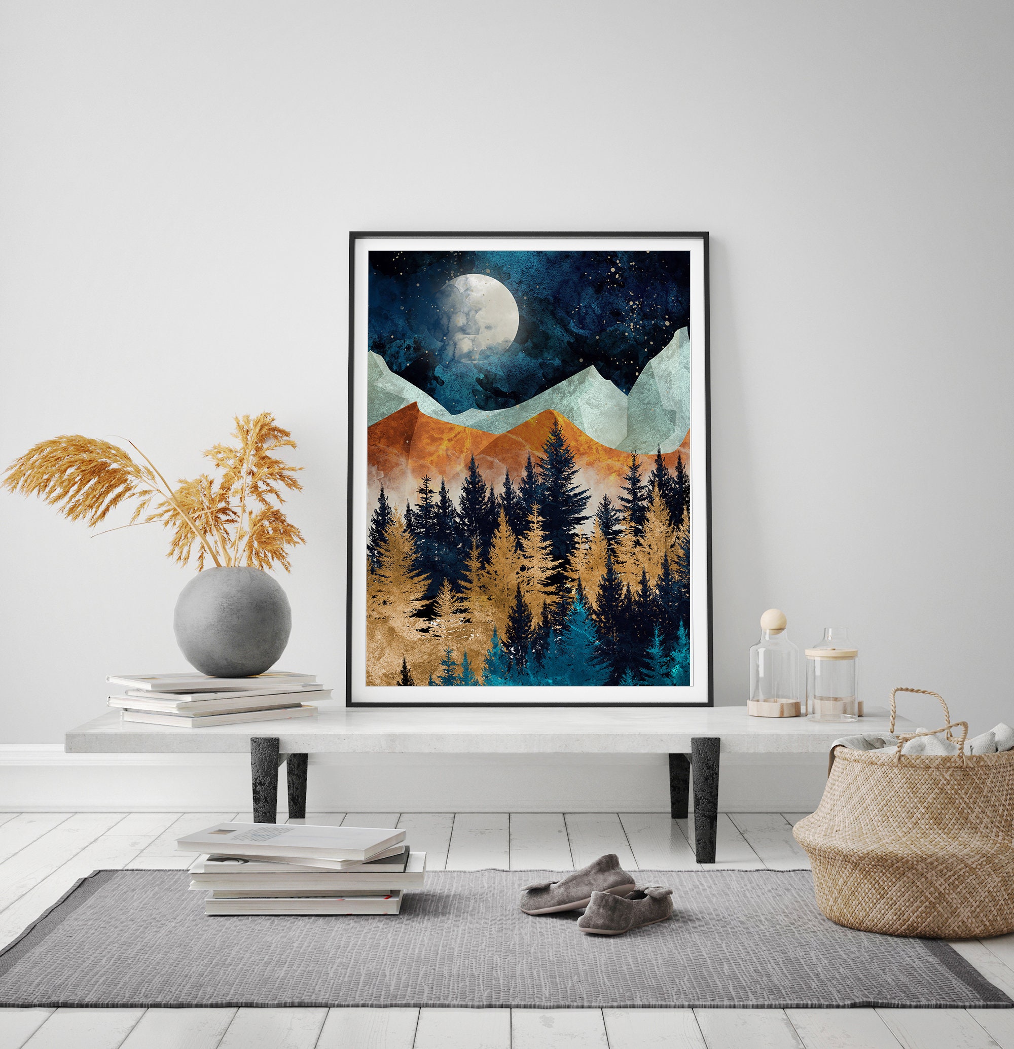 Abstract Night-time Landscape Art Mountains Wall Art Hills - Etsy