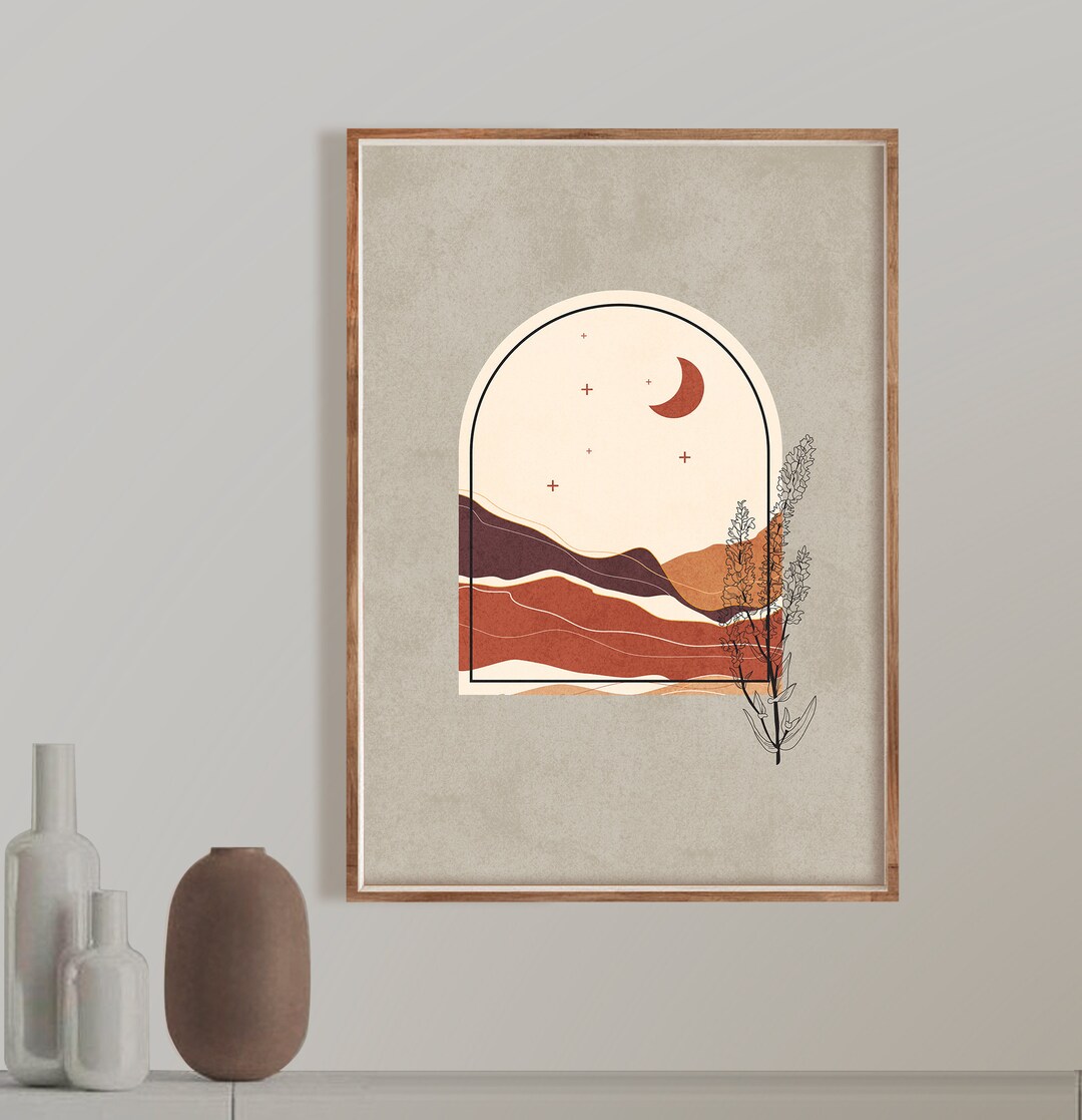 Boho Moon Print, Mid Century Modern Art, Moon Phase, Home Decor Prints ...