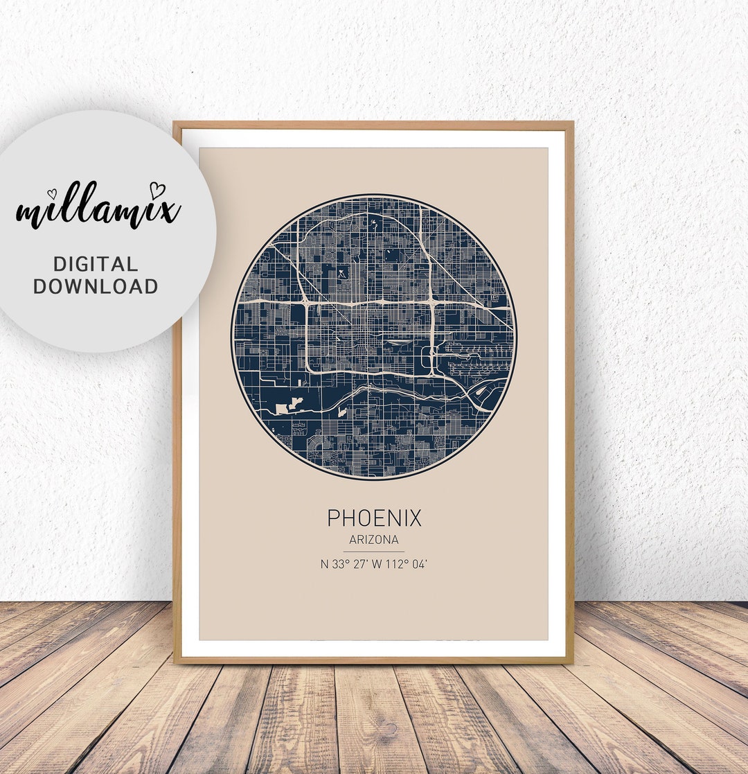 Phoenix Map Print | Scandinavian Wall Art Poster | City Maps Artwork ...
