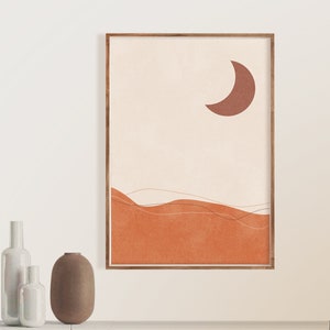 Sun and Moon Phases Art Print Boho Decor Set of 3, Neutral Colors Wall ...