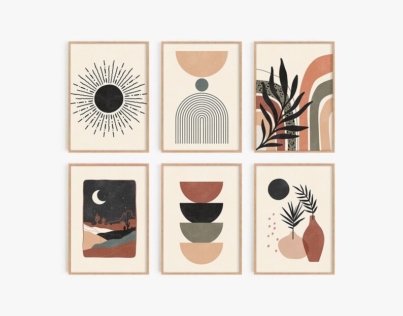 Boho Gallery Wall Set of 6 Prints Abstract Boho Printable - Etsy