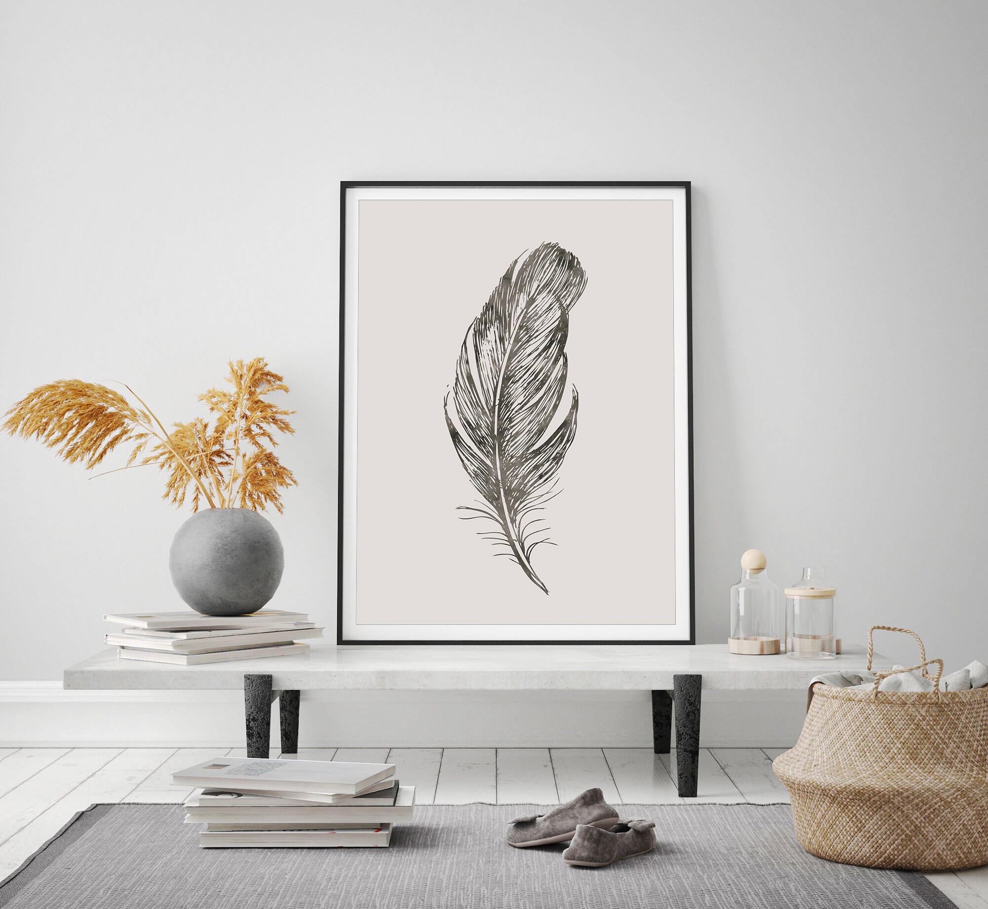Feather Print Set Set of Prints Feather Prints Grey Prints - Etsy