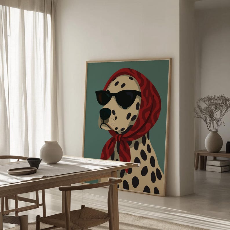 Pôster de um cão dálmata com cachecol vermelho, pôster decorativo para ...