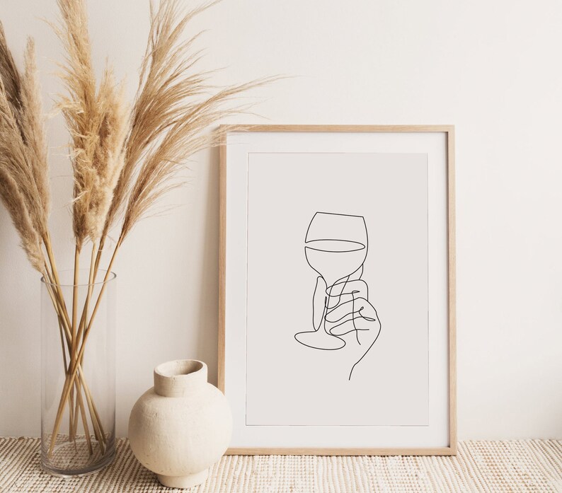 Wine Print Fine Line Drinks Cheers Bar Cart Prints Kitchen - Etsy