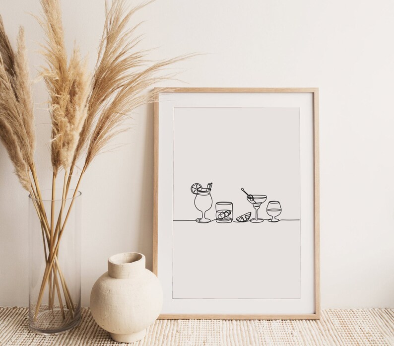 Wine Gallery Wall Art Fine Line Bar Drinks Print Kitchen - Etsy
