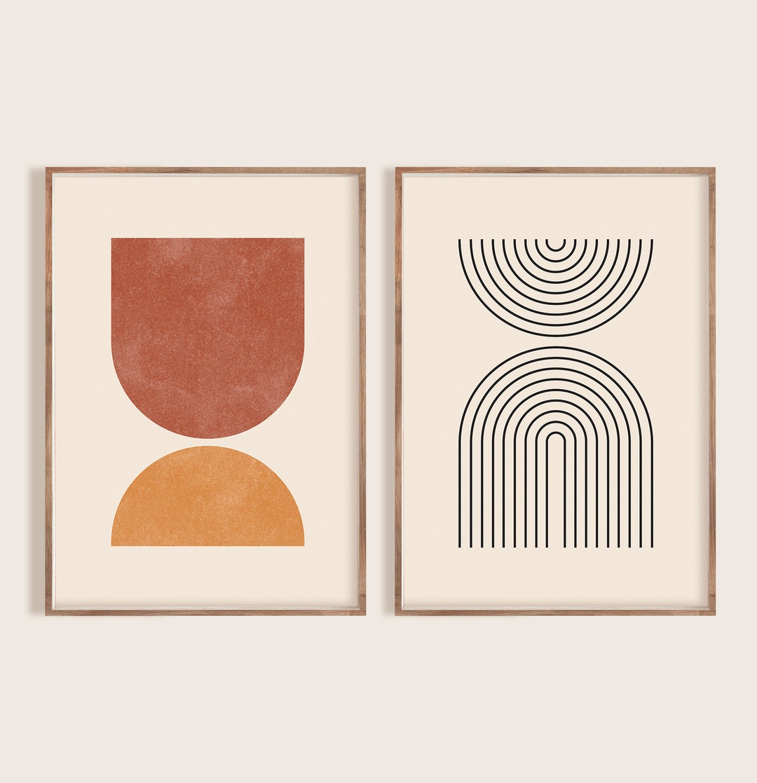 Rainbow Sun Boho Poster Set of 2 Print, Minimalist Abstract Wall Art ...