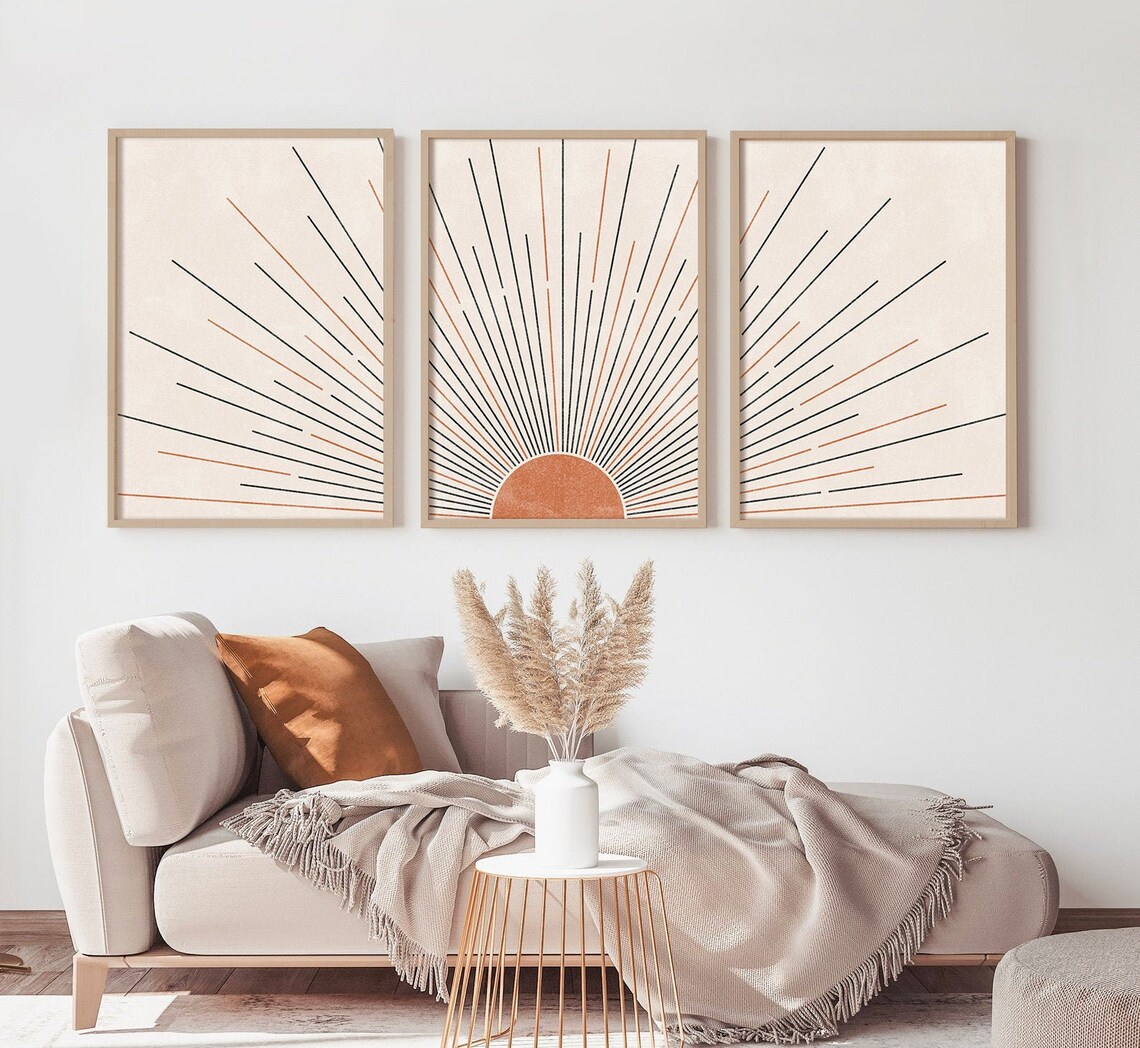 Boho Set of 3 Wall Art Sun Decoration Art Bohemian Sun Wall - Etsy