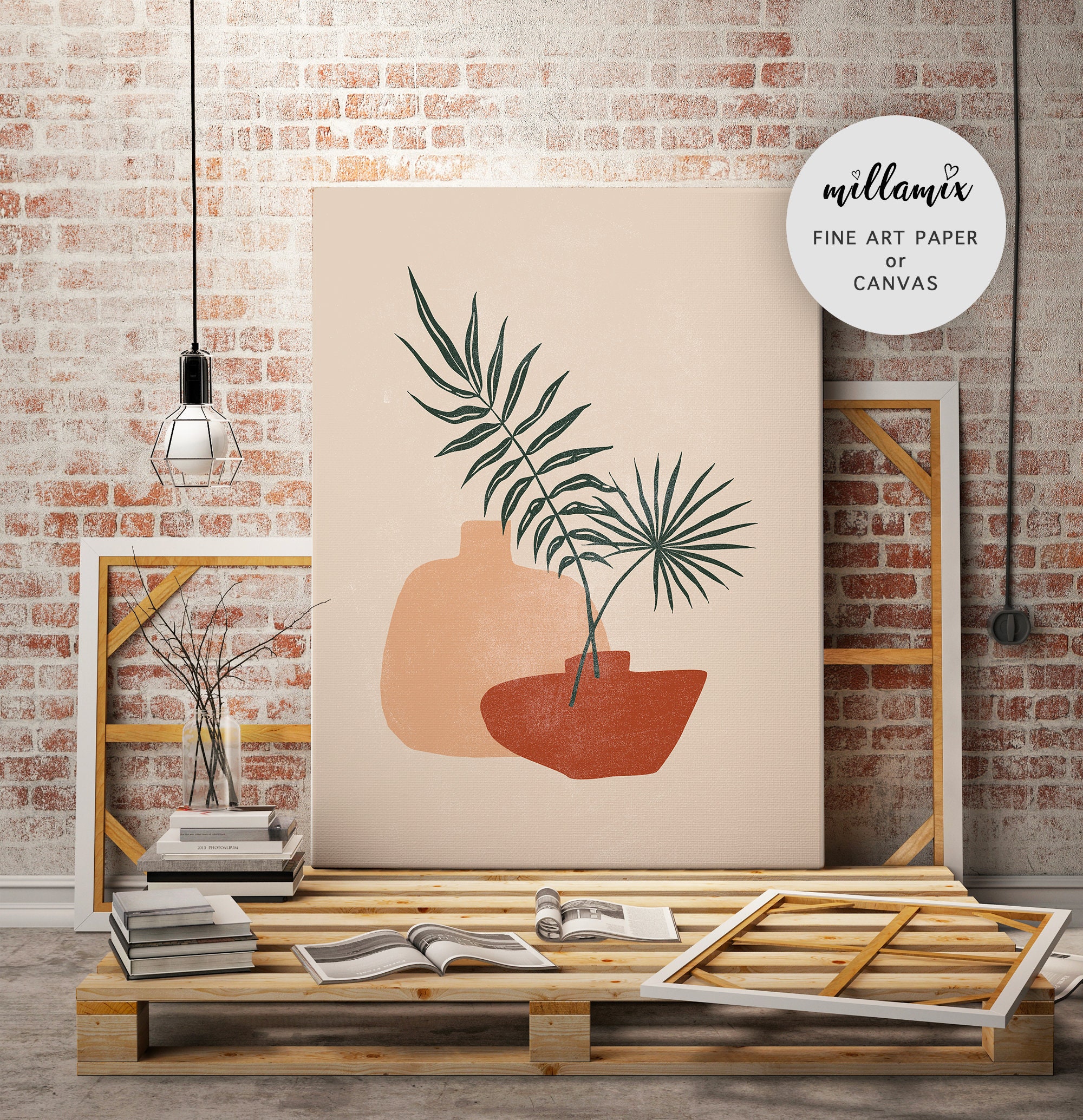 Abstract Pottery Wall Print Minimalist Plant Art Tropical | Etsy
