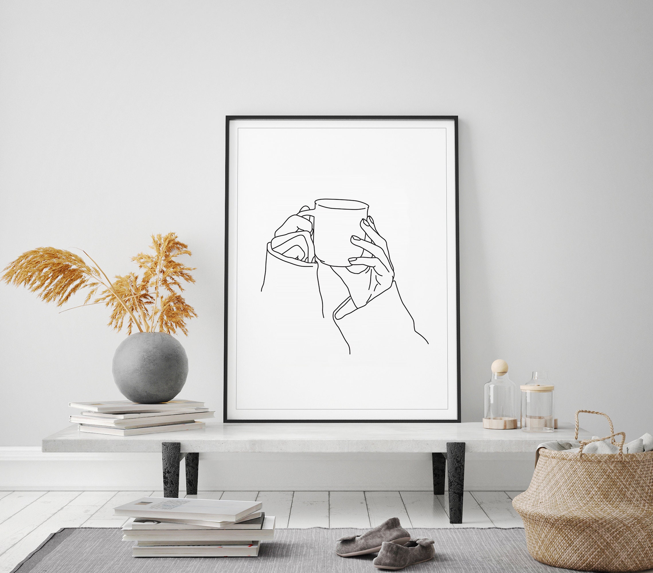 Coffee Hands Art Print Line Abstract Coffee Art Print Line | Etsy