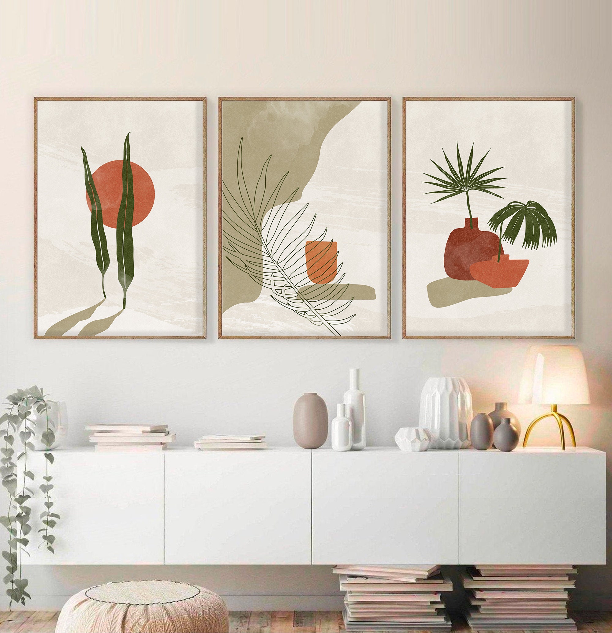 Abstract Botanical Print Set of 3 Boho Botanical Wall Art | Etsy