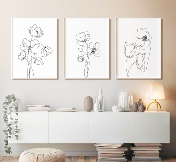 Set of 2 Art Prints Simple Line Art Continuous Line Print Scandinavian ...