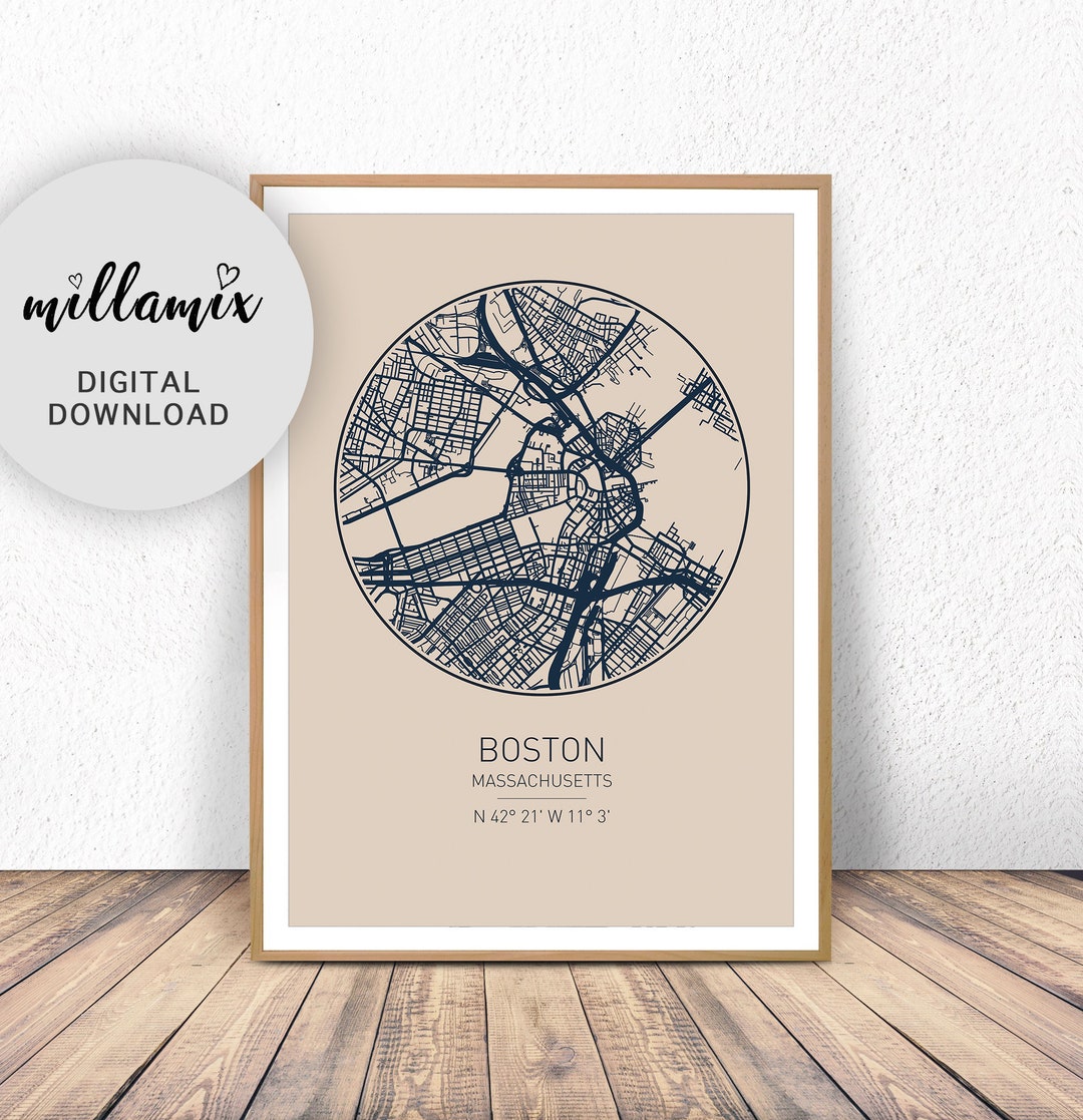 Boston Map Print | Boston Wall Art Poster | City Maps Artwork ...
