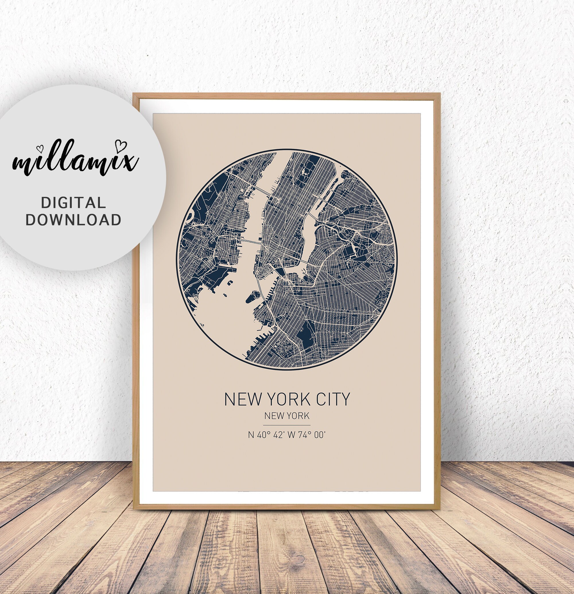 New York Map Printable Wall Art New York Map Print City | Etsy