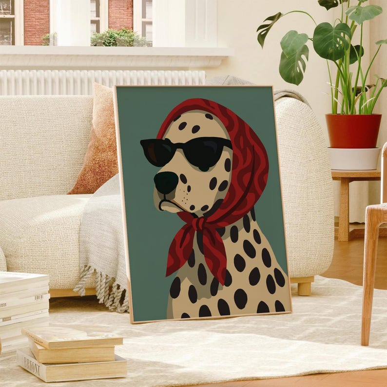Pôster de um cão dálmata com cachecol vermelho, pôster decorativo para ...