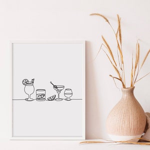 Wine Gallery Wall Art, Fine Line Bar Drinks Print, Kitchen Decor ...