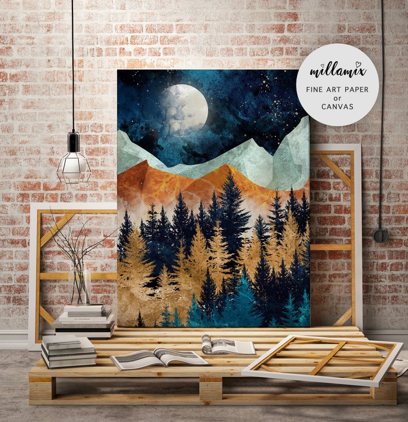 Abstract Night-time Landscape Art Mountains Wall Art Hills | Etsy