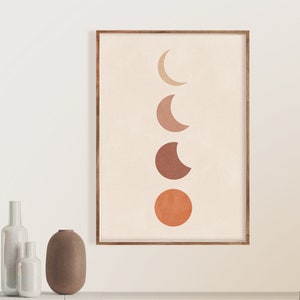 Sun and Moon Phases Art Print Boho Decor Set of 3, Neutral Colors Wall ...