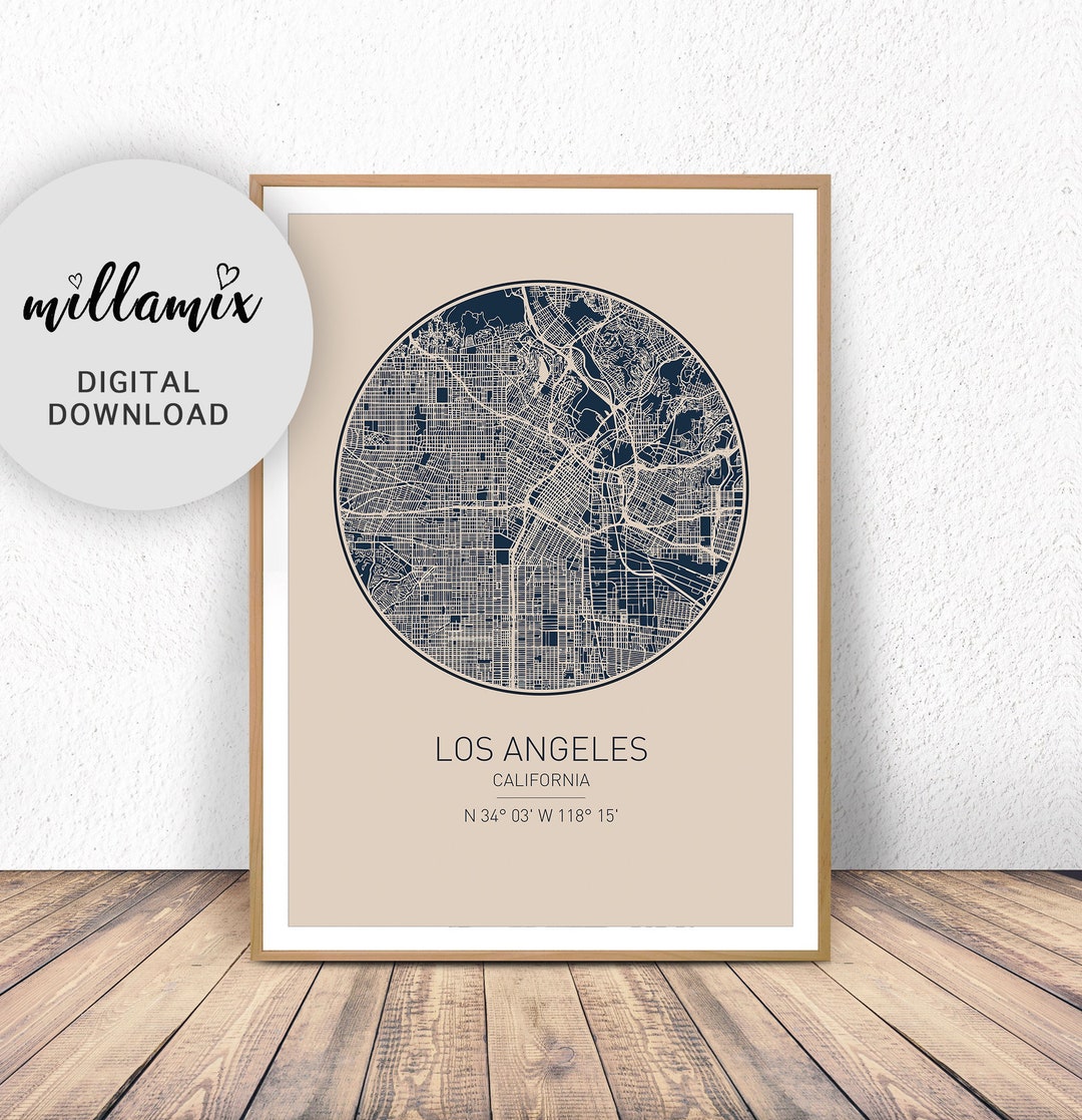 Los Angeles Map Poster Print Wall Art | California Gift Printable ...
