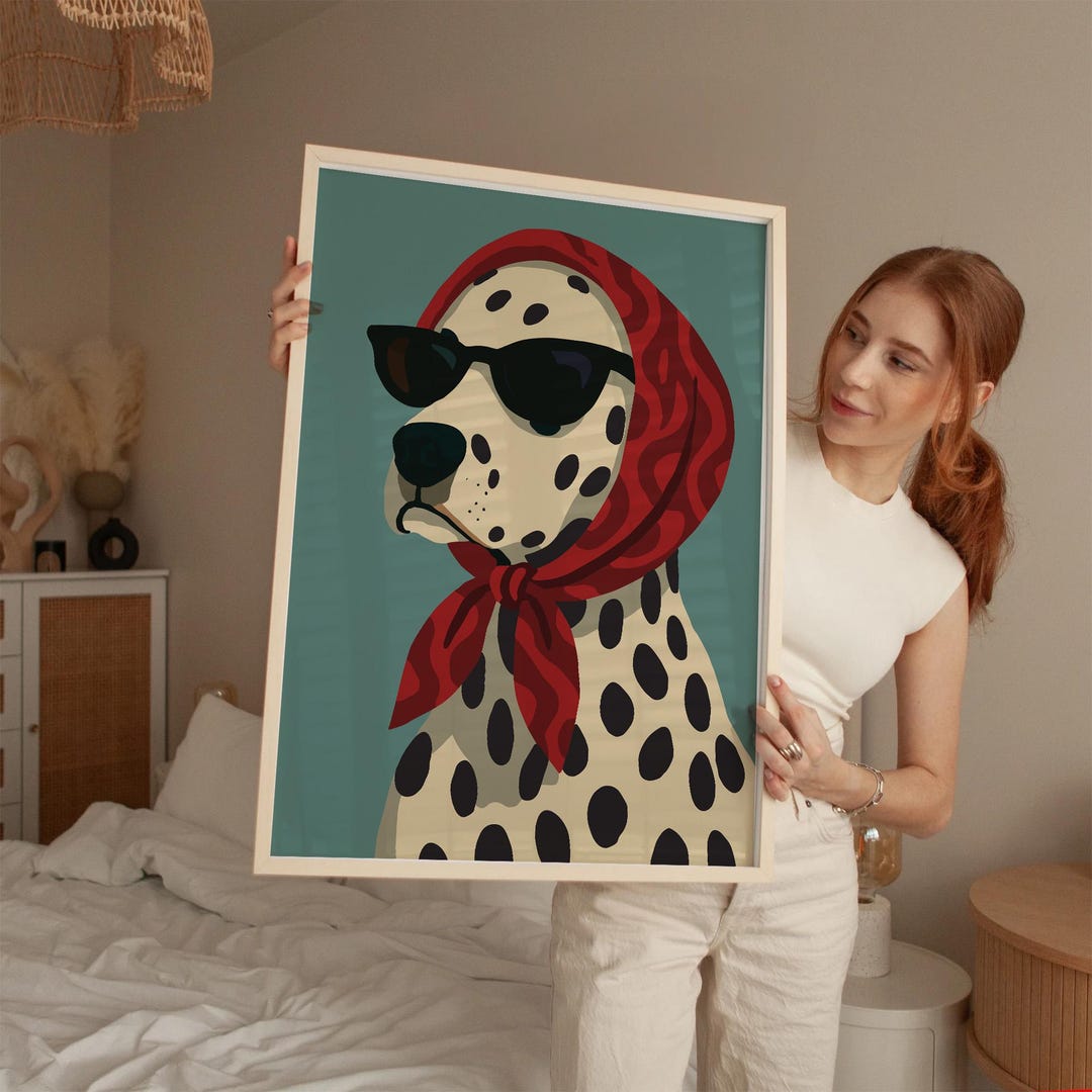 Pôster de um cão dálmata com cachecol vermelho, pôster decorativo para ...