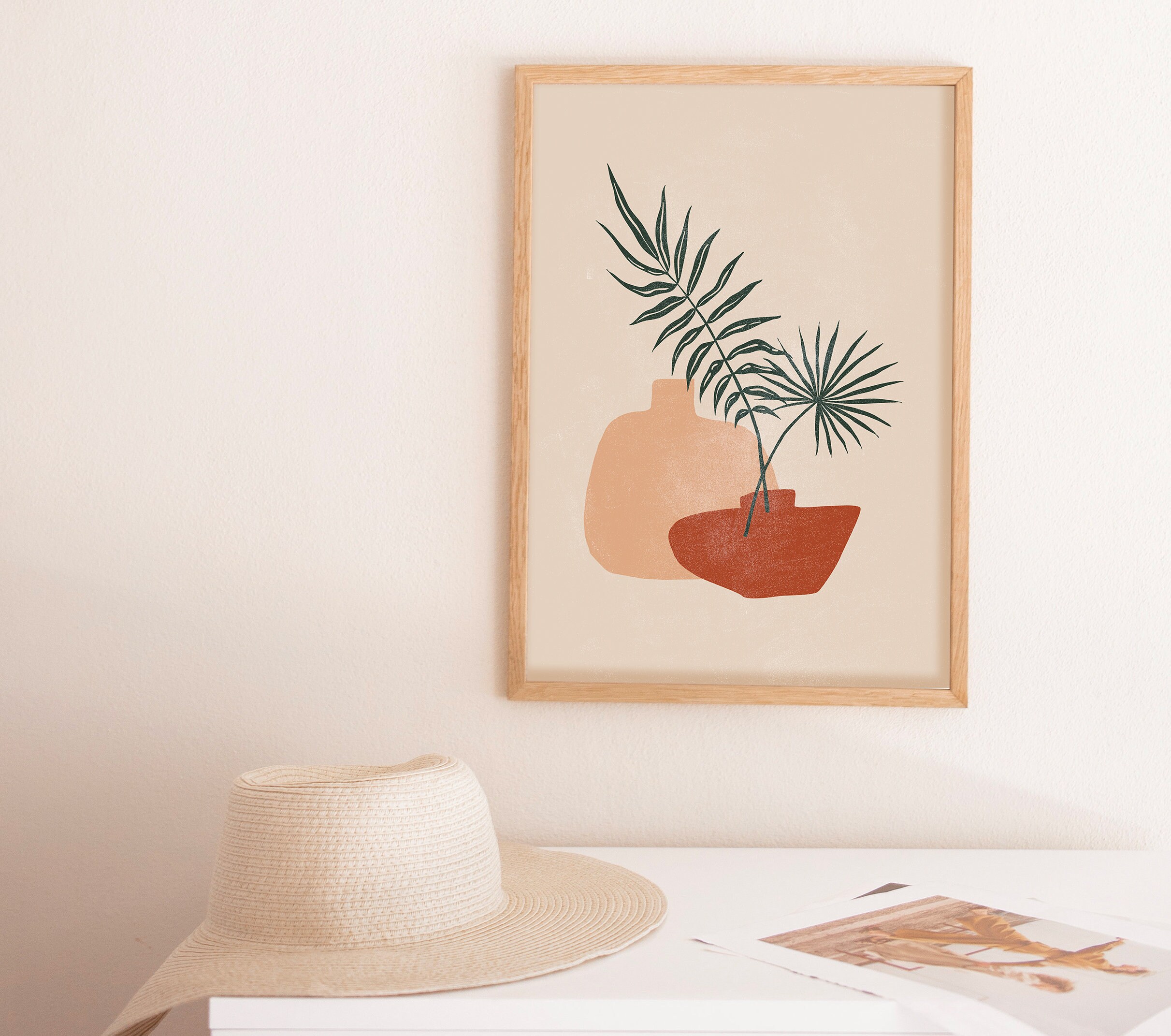 Abstract Pottery Wall Print Minimalist Plant Art Tropical | Etsy