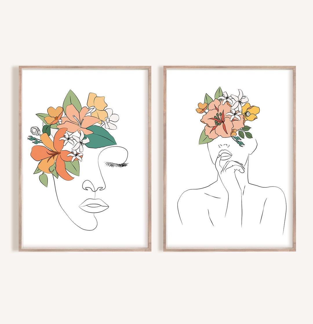 Woman Line Drawing Wall Art Set of 2 Woman Line Art Print , Woman Line ...