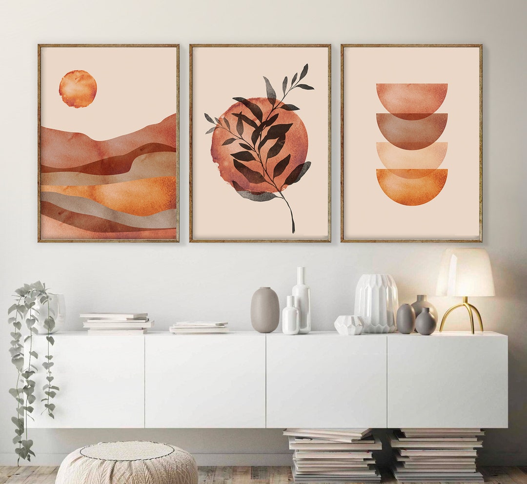 Terracotta Prints Set of 3, Mid Century Modern Art Print, Abstract Sun ...
