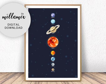 Solar System Wall Art, Black and White, Planets Printable, Space Poster ...