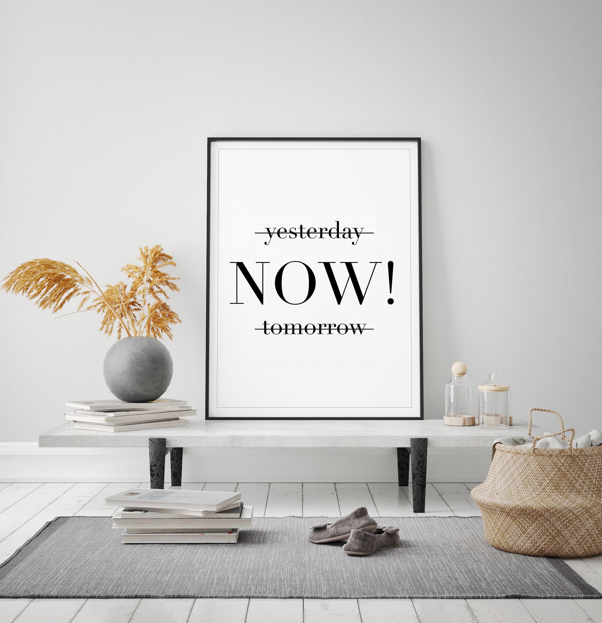 Yesterday Now Tomorrow Sign Black and White Print Minimalist | Etsy