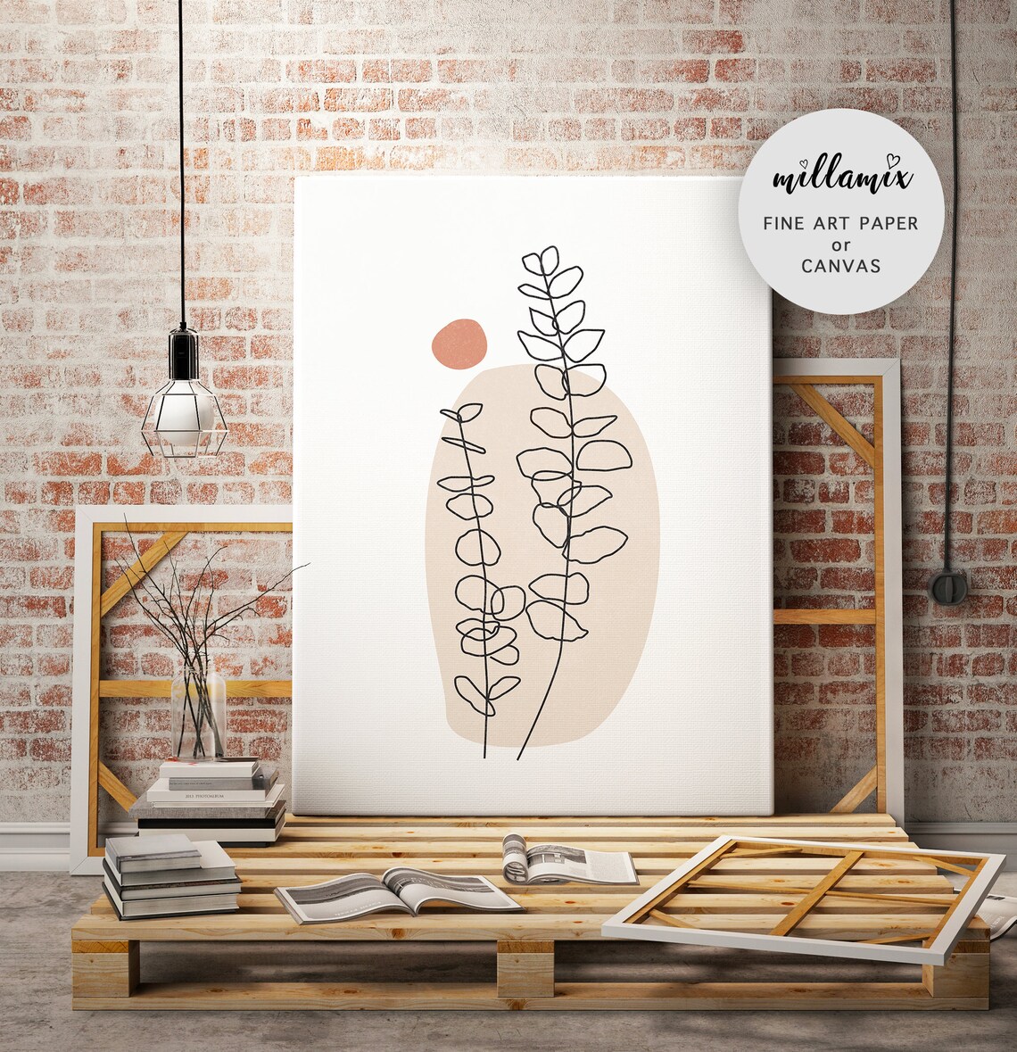 Modern Minimalist Line Drawing Plant Print Bedroom Wall Art | Etsy